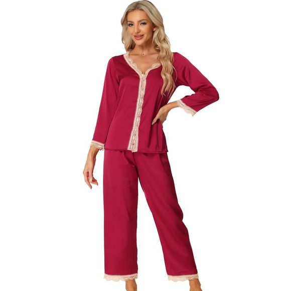 Cheibear | Intimates & Sleepwear | Satin Lounge Sleepwear Night Suits V ...